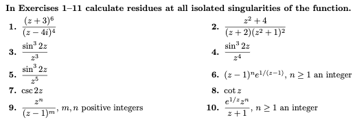 Solved 1. 2. 3. In Exercises 1-11 calculate residues at all | Chegg.com