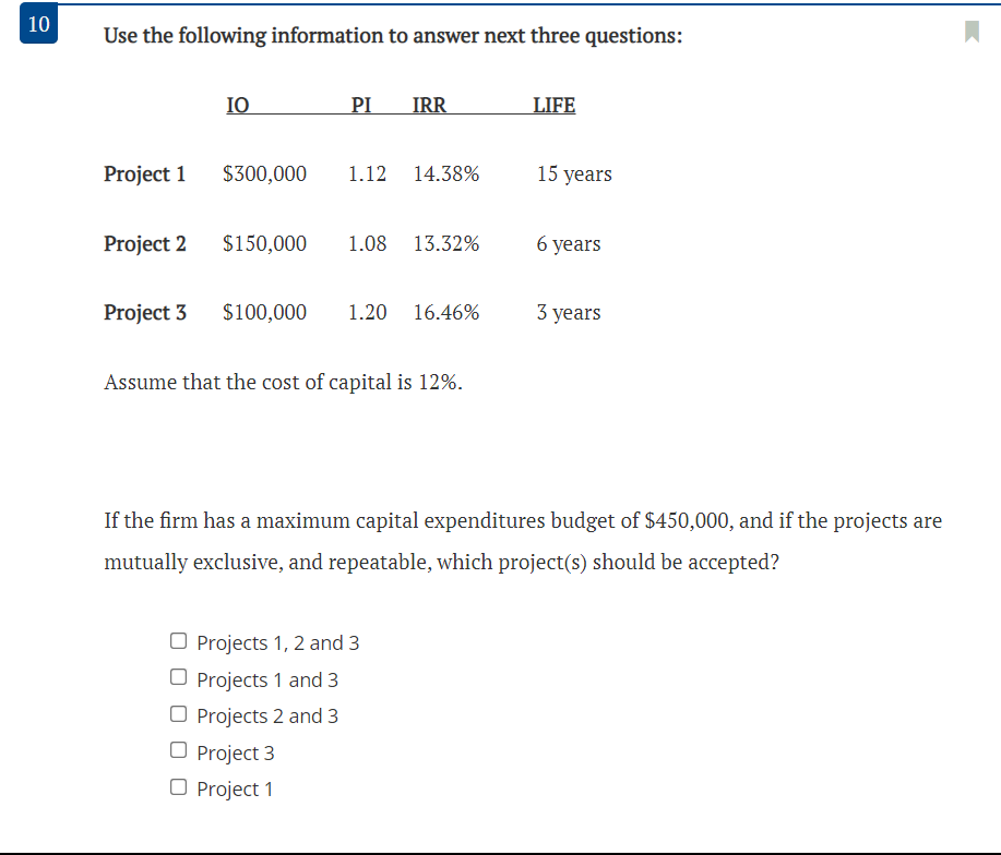 Solved Use the following information to answer next three | Chegg.com