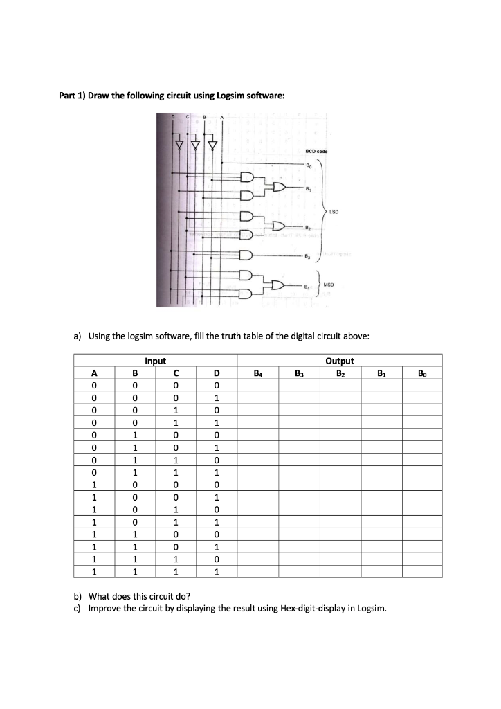 Solved Part 1 Draw The Following Circuit Using Logsim 7353