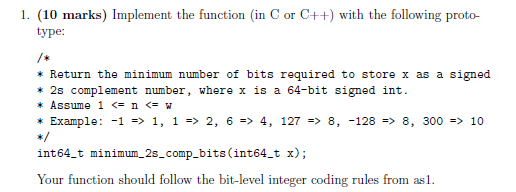 Solved (10 marks) Implement the function (in C or C++) with | Chegg.com
