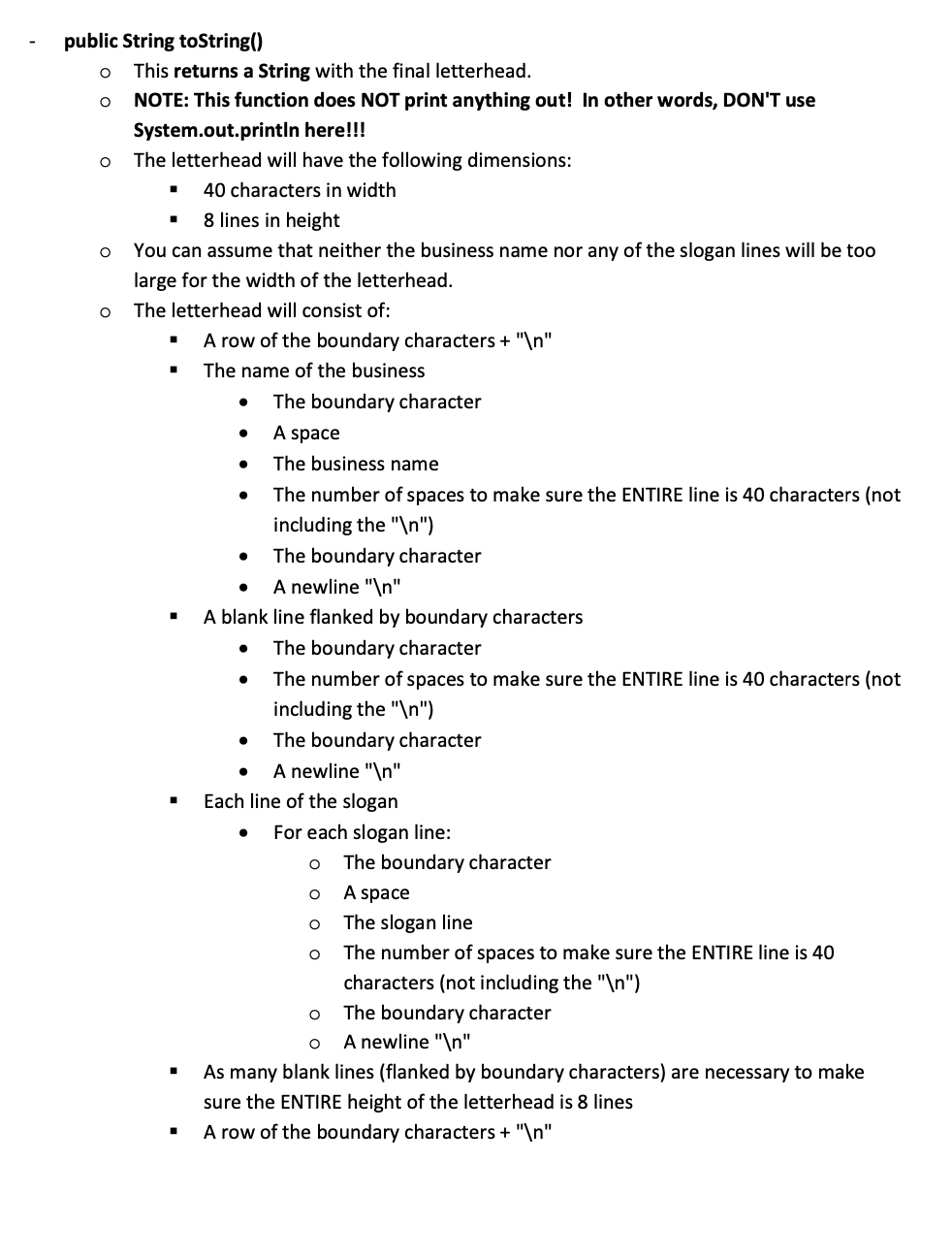 Solved Letterhead.java Create a java file with a public | Chegg.com