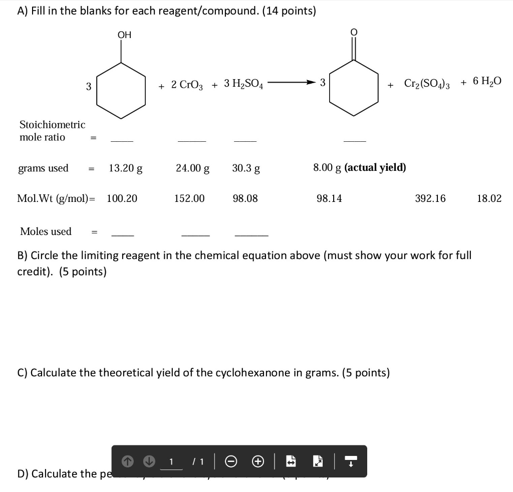 Solved A) Fill in the blanks for each reagent/compound. (14 | Chegg.com