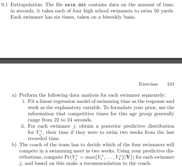 Solved 9.1 Extrapolation: The file swim.dat contains data on | Chegg.com