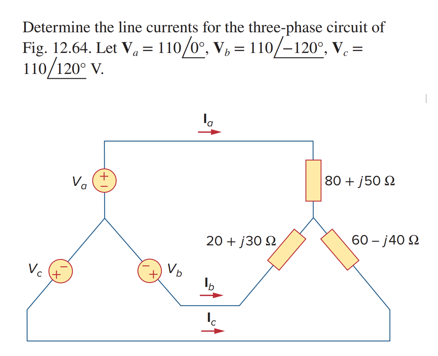 Solved Determine the line currents for the three-phase | Chegg.com