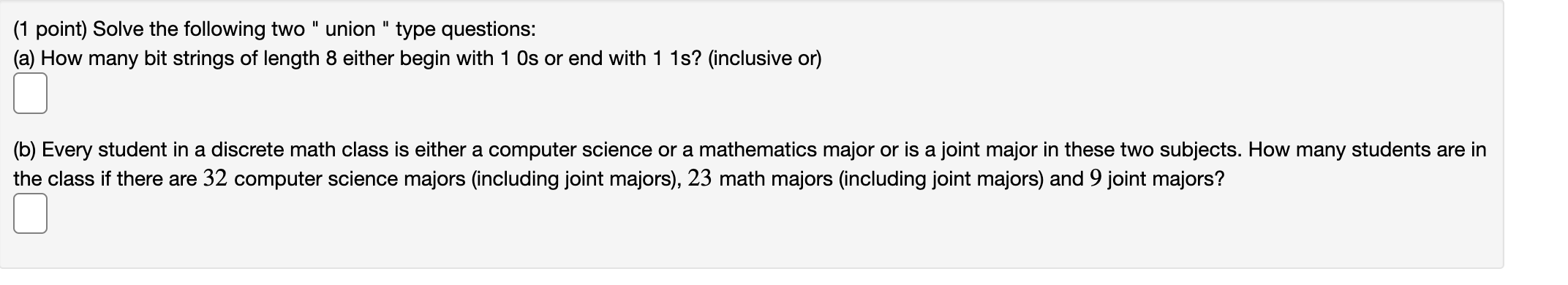Solved (1 point) Solve the following two " union "type | Chegg.com