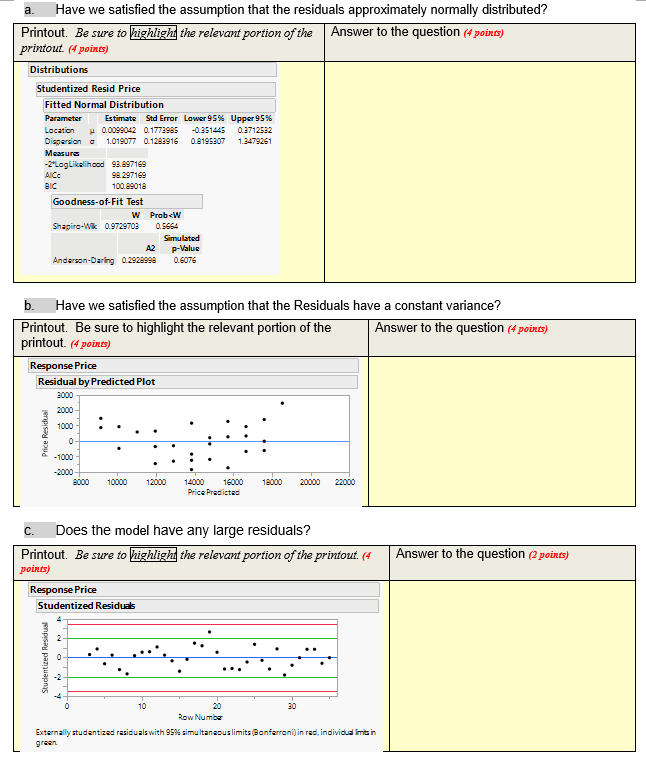 c. Does the model have any large residuals? Printout. | Chegg.com