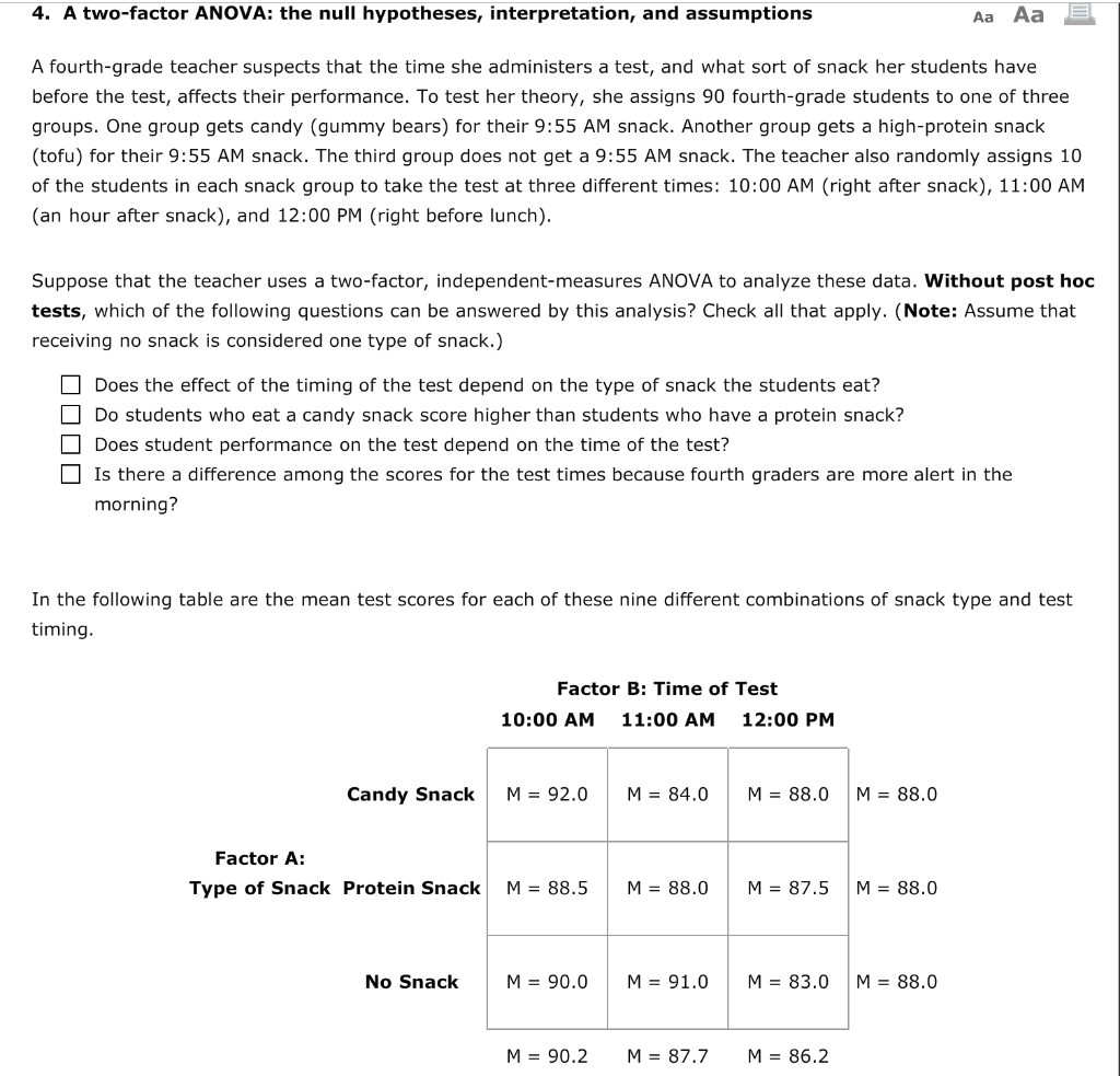 4. A two-factor ANOVA: the null hypotheses, | Chegg.com