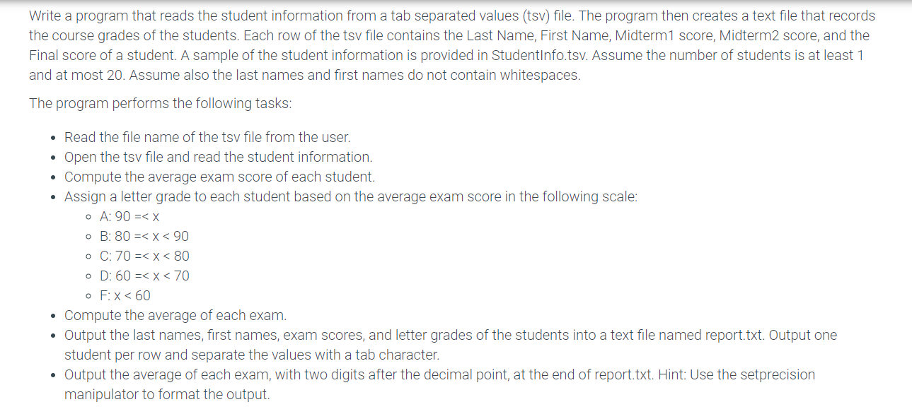 Solved Write a program that reads the student information | Chegg.com
