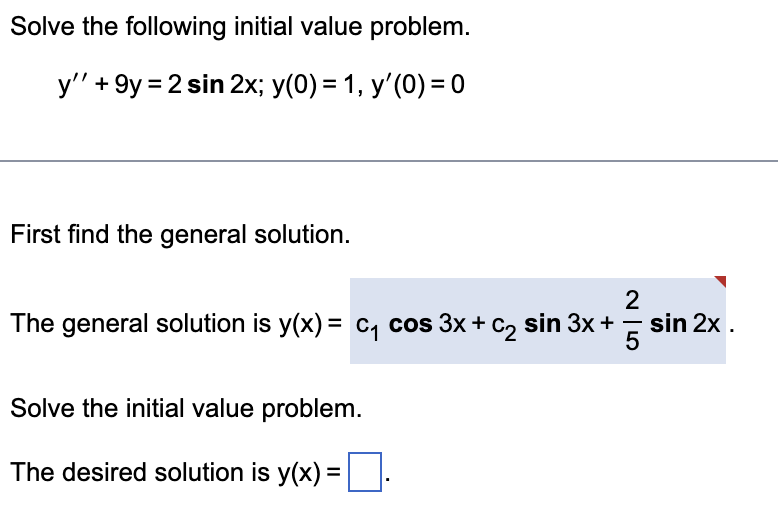 Solved Solve the following initial value problem. | Chegg.com
