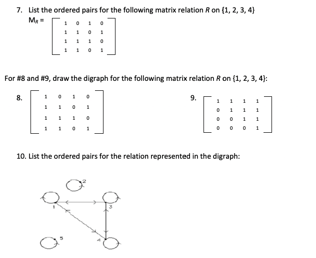 Solved 7. List the ordered pairs for the following matrix | Chegg.com