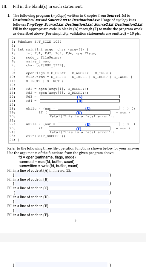 III. Fill in the blank(s) in each statement. 1. The | Chegg.com