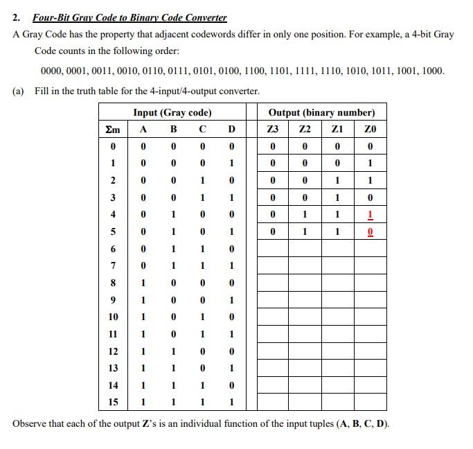 Solved 2. Four-Bit Grav Code to Binarv Code Converter A Gray | Chegg.com