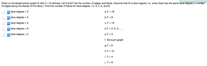 Solved Given a connected planar graph G with V = 8 vertices. | Chegg.com