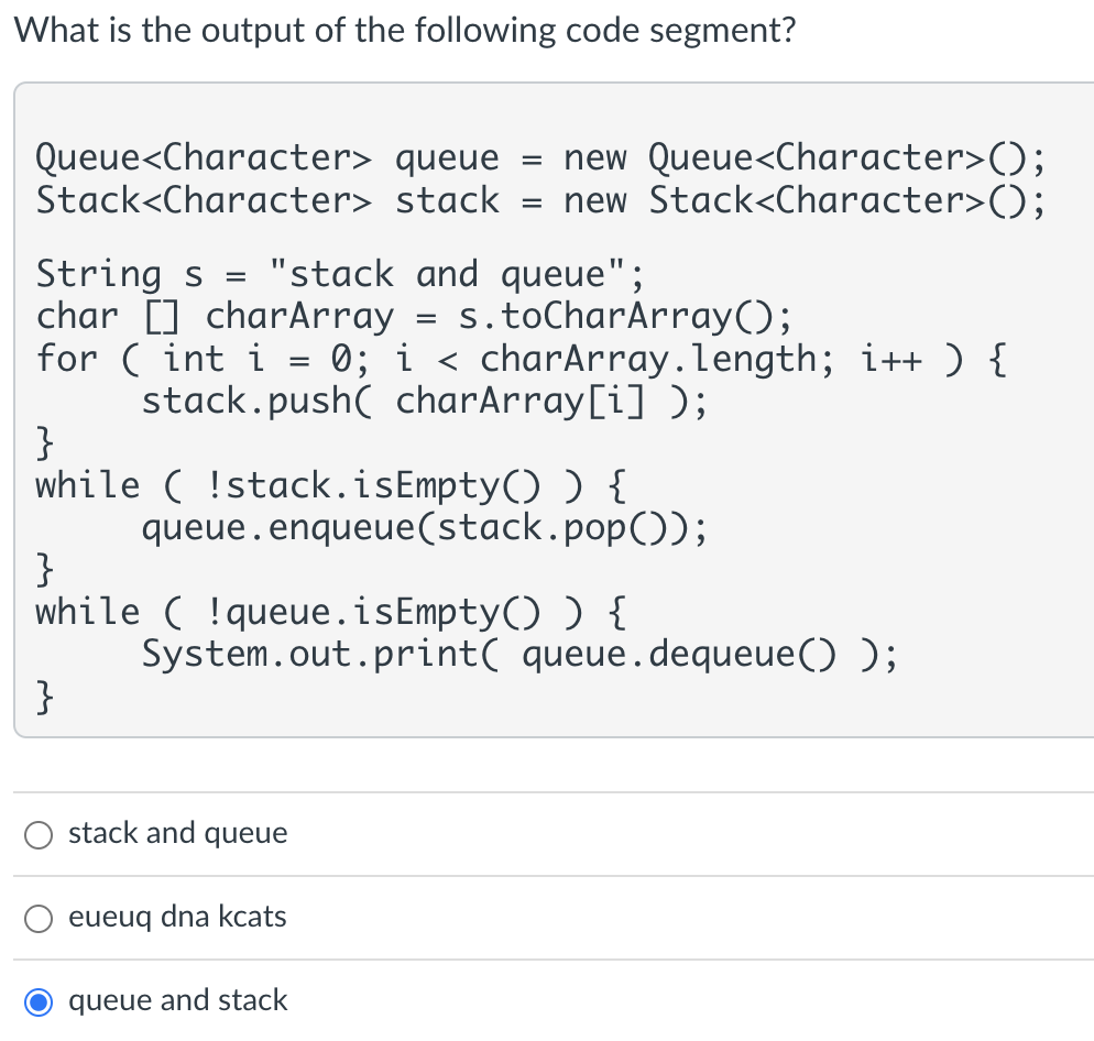 Solved What is the output of the following code segment? | Chegg.com