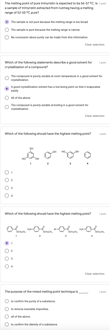 Solved The melting point of pure trimyristin is expected to | Chegg.com