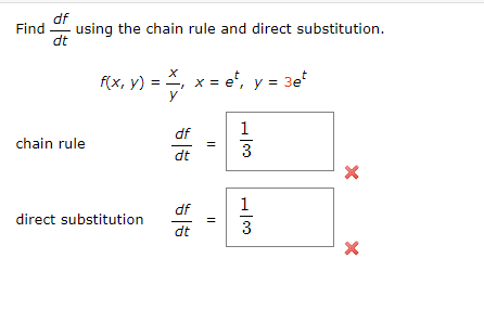 Solved Find dtdf using the chain rule and direct | Chegg.com