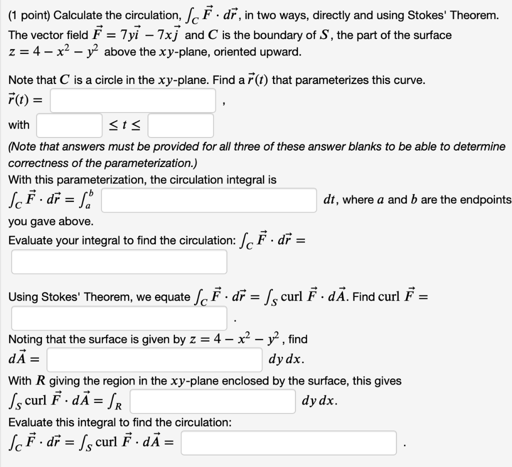Solved 1 point) Calculate the circulation, ∫𝐶𝐹⃗⋅𝑑𝑟⃗ ∫ C | Chegg.com