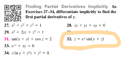 Solved Finding Partial Derivatives Implicitly In Exercises | Chegg.com