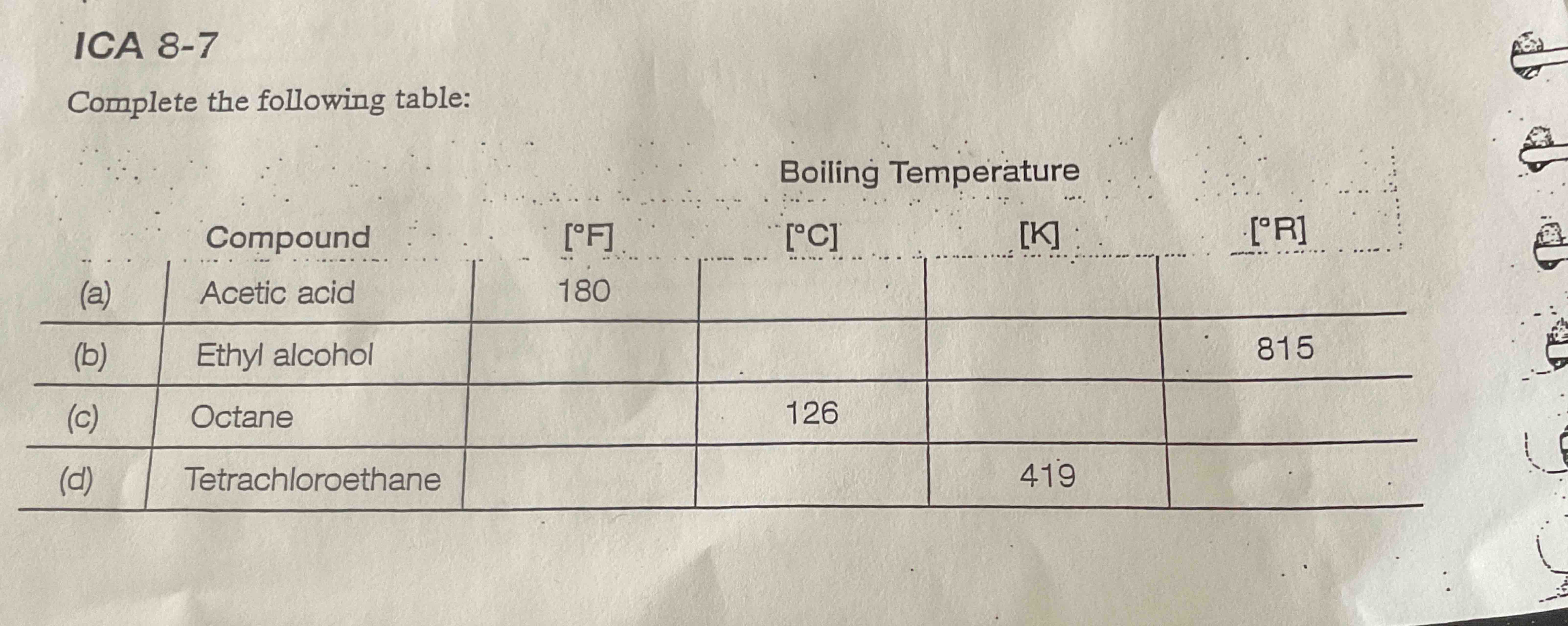 Solved ICA 8-7Complete the following table:Boiling | Chegg.com