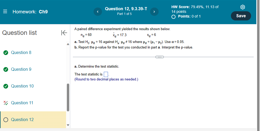 Solved A paired difference experiment yielded the results | Chegg.com