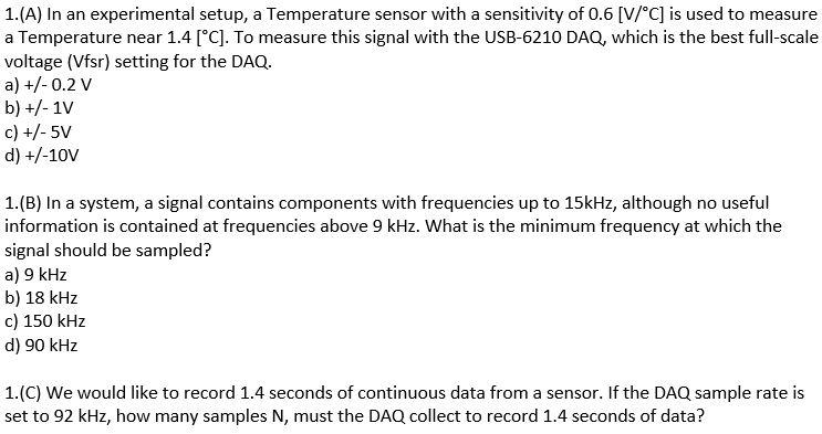 Solved 1.(A) In an experimental setup, a Temperature sensor | Chegg.com