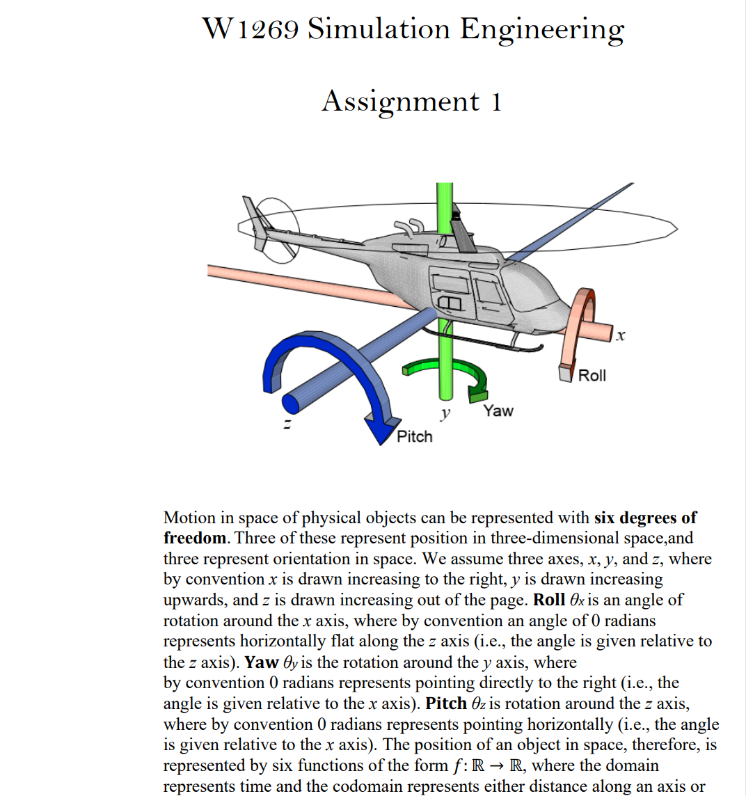 Solved W1269 Simulation Engineering Assignment 1 Motion in | Chegg.com