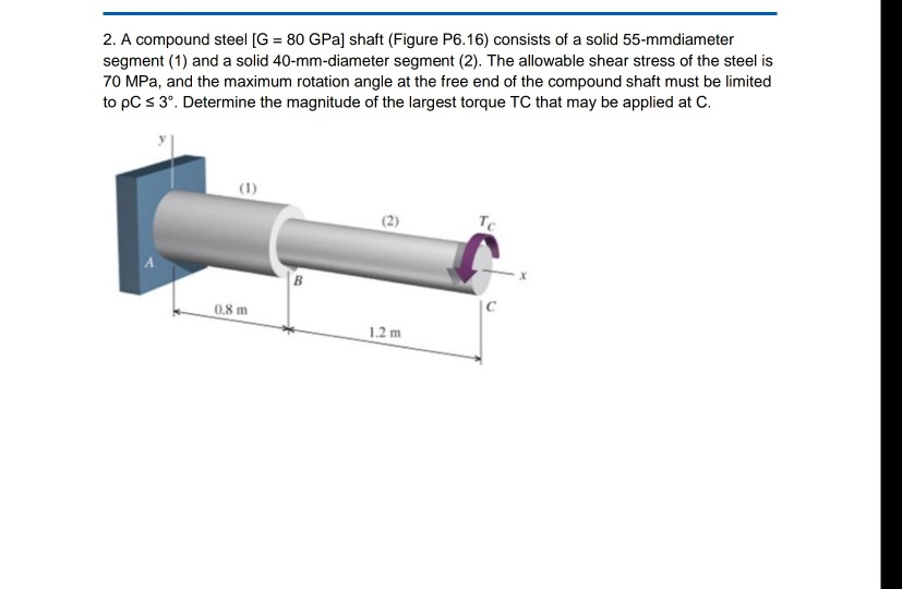 Solved 2. A compound steel [G 80 GPa] shaft (Figure P6.16) | Chegg.com