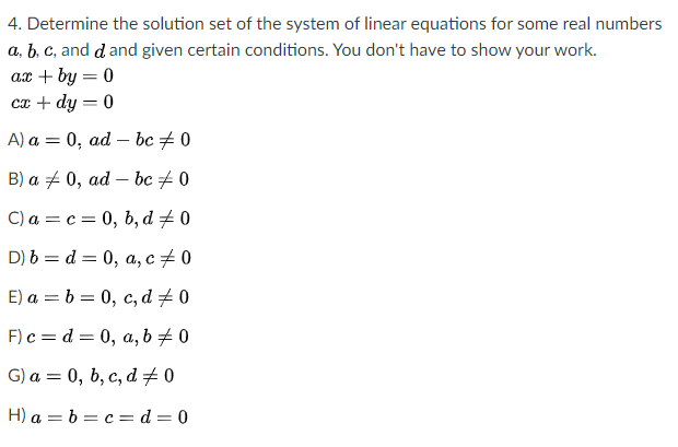 Solved 4. Determine the solution set of the system of linear | Chegg.com