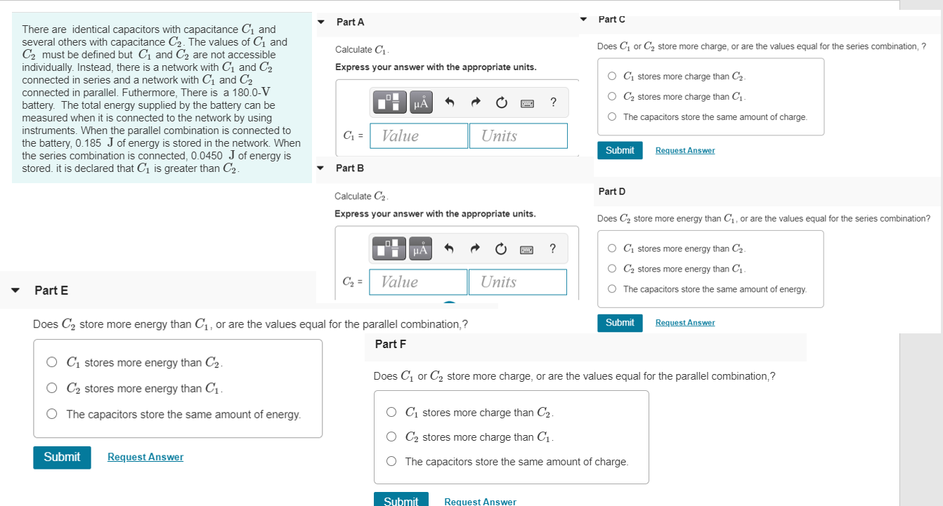 Solved Part A Part Does Cor C, store more charge, or are the | Chegg.com