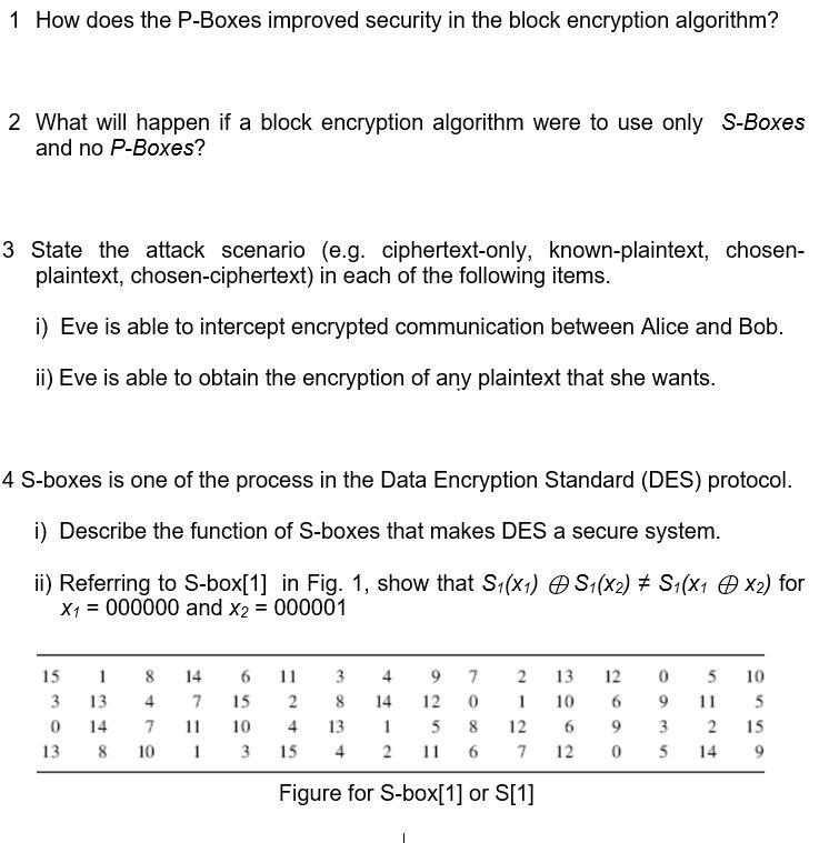Solved 1 How does the P-Boxes improved security in the block | Chegg.com
