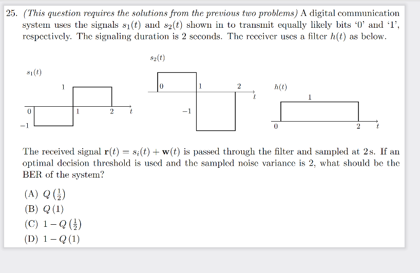 Solved 23. A digital communication system uses the signals | Chegg.com