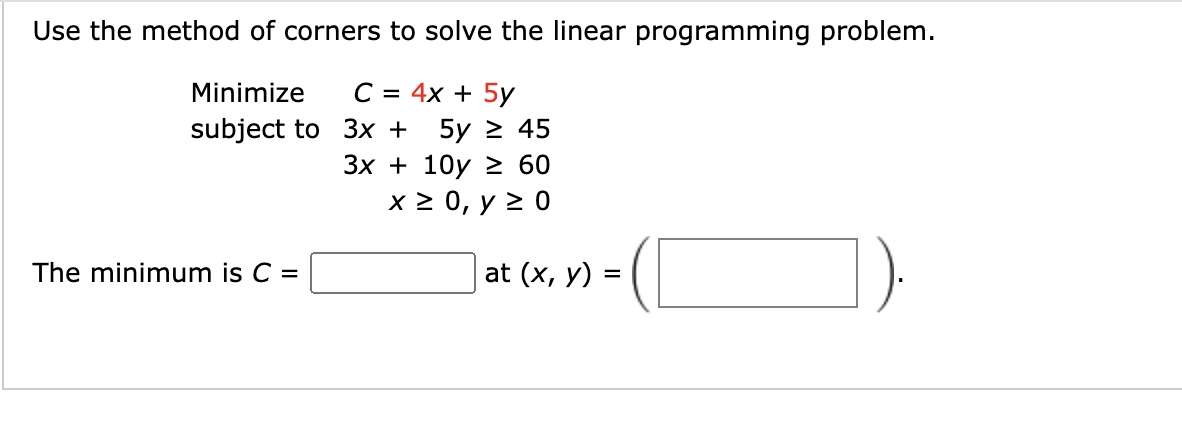 Solved Use the method of corners to solve the linear | Chegg.com