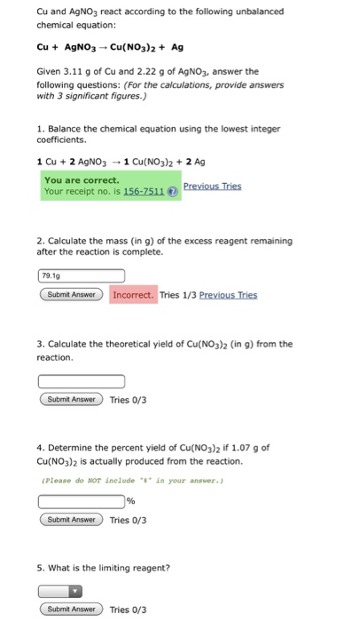 Solved Cu and AgNO3 react according to the following | Chegg.com
