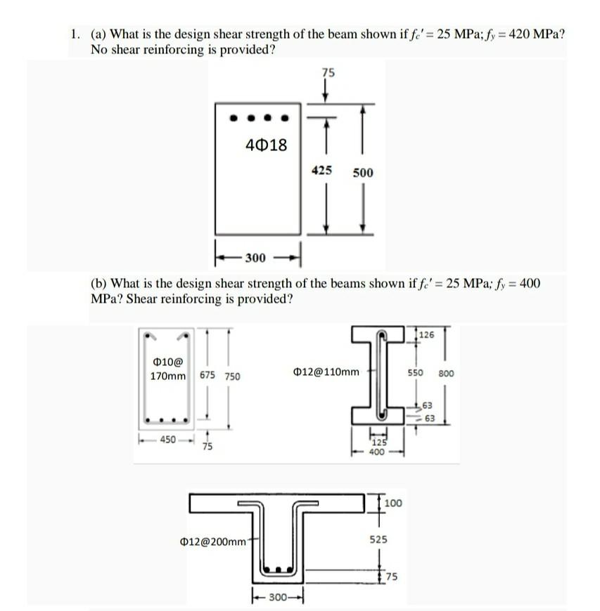 Solved 1. (a) What is the design shear strength of the beam | Chegg.com