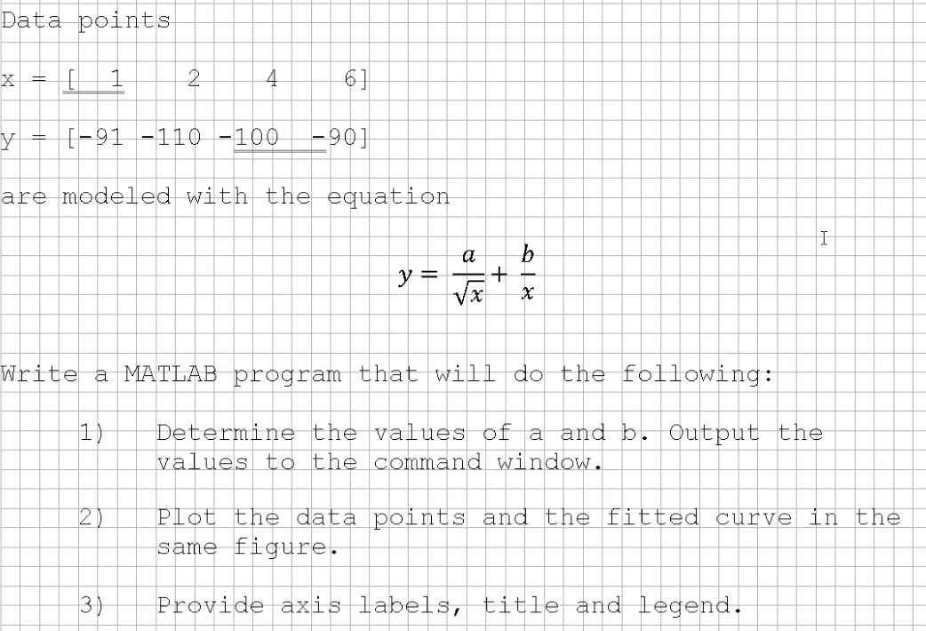 Solved Data points x=[1246]y=[−91−110−100−90] are modeled | Chegg.com
