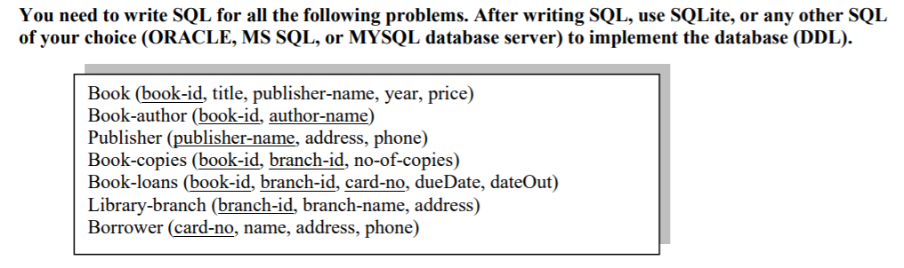 Solved You need to write SQL for all the following problems. | Chegg.com