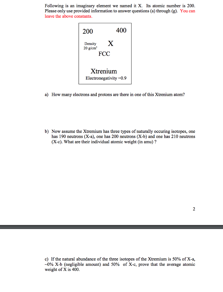 Solved Following is an imaginary element we named it X. Its | Chegg.com