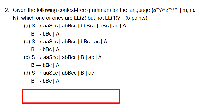 Solved 2. Given the following context-free grammars for the | Chegg.com