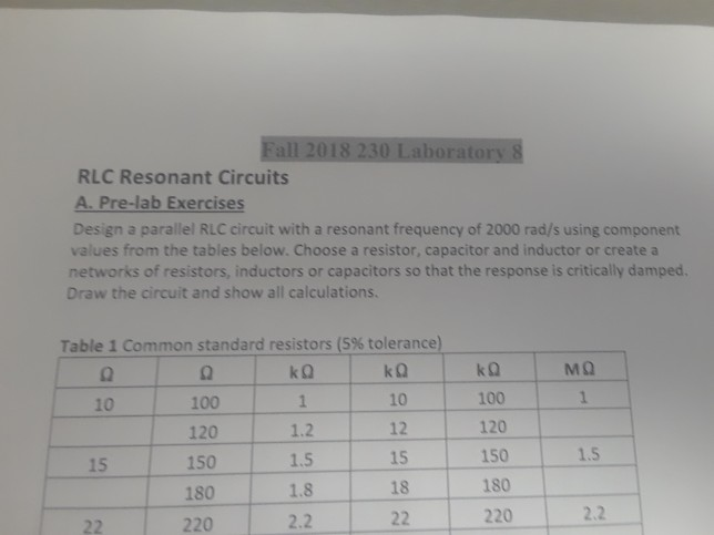 Solved Fall 2018 230 Laboratory RLC Resonant Circuits A. | Chegg.com