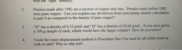 Solved Will we gnil density). Pennies made after 1982 are a | Chegg.com