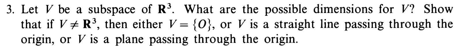 Solved 3. Let V be a subspace of R3. What are the possible | Chegg.com