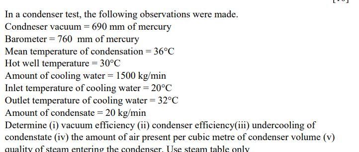 Solved E In a condenser test, the following observations | Chegg.com