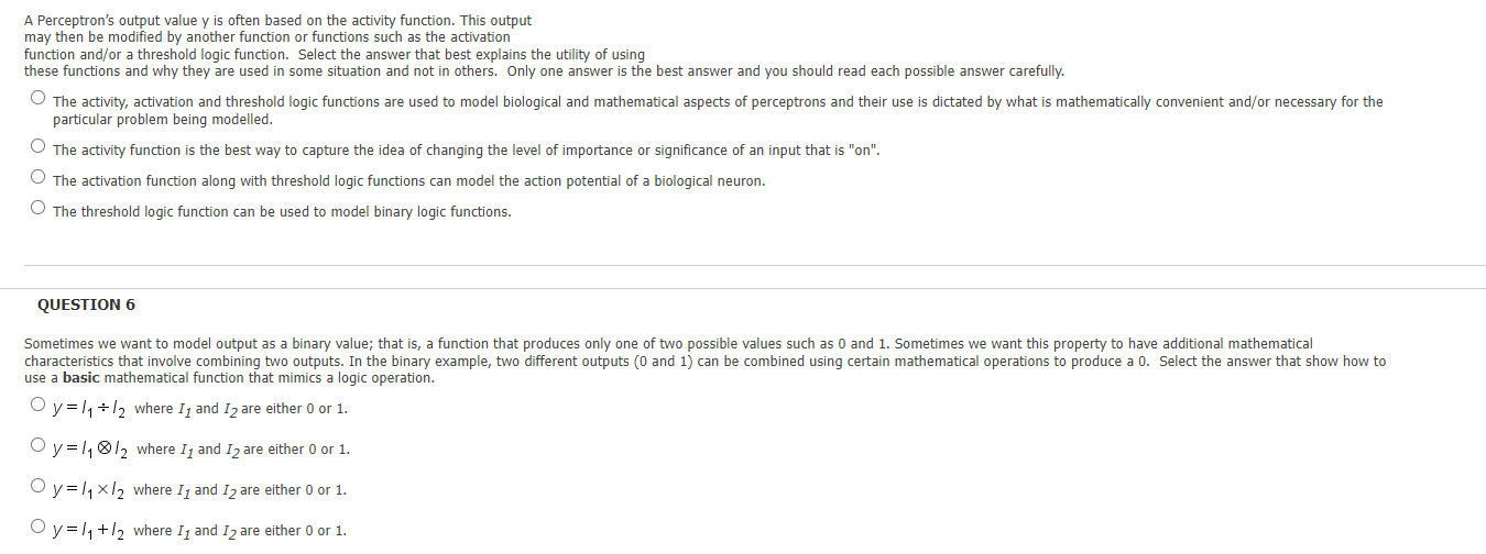 Solved A Perceptron's output value y is often based on the | Chegg.com