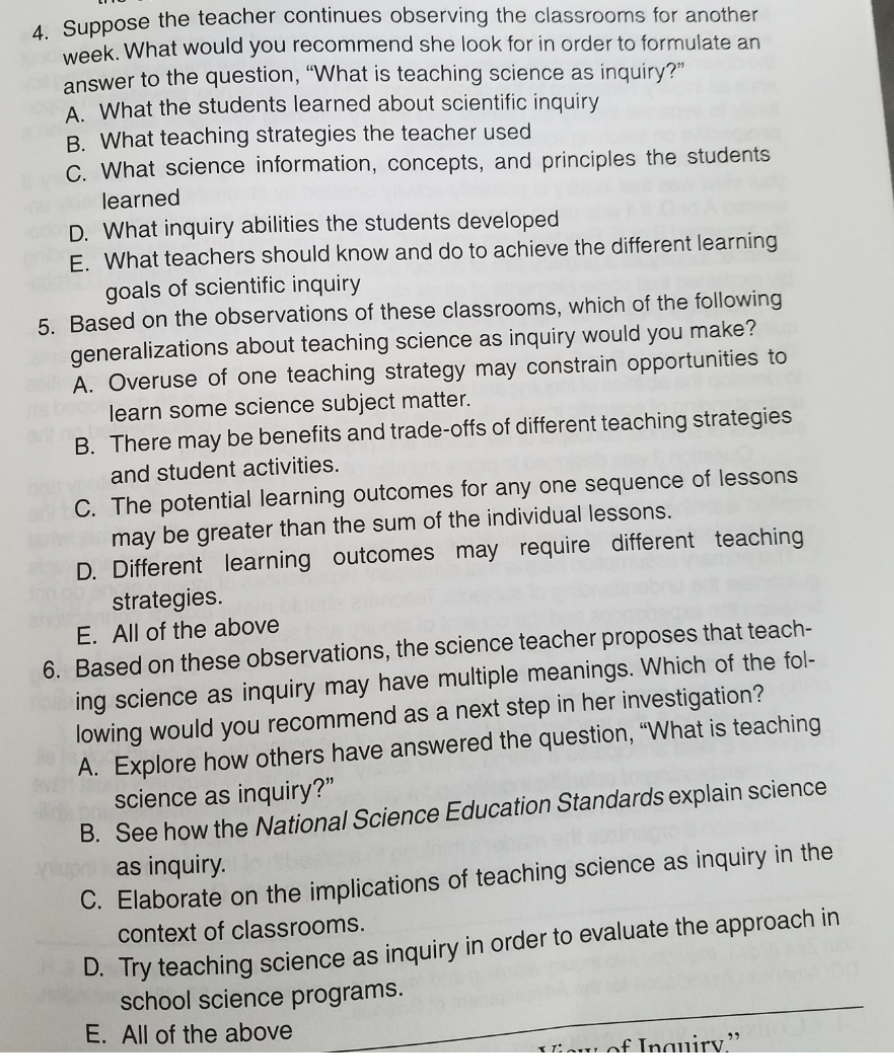 Solved Classroom Case Studies Teaching Science as Inquiry A | Chegg.com