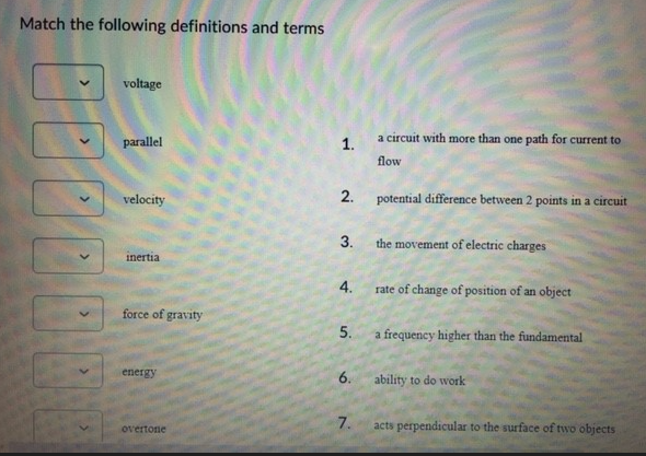 Solved Match the following definitions and terms voltage | Chegg.com