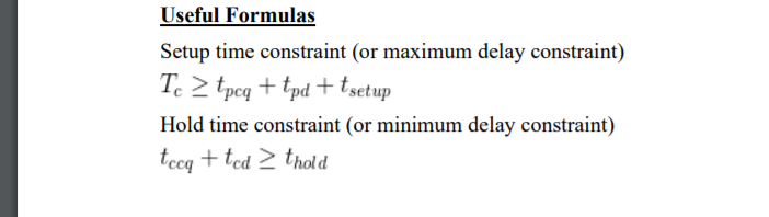 Solved Useful Formulas Setup time constraint (or maximum | Chegg.com
