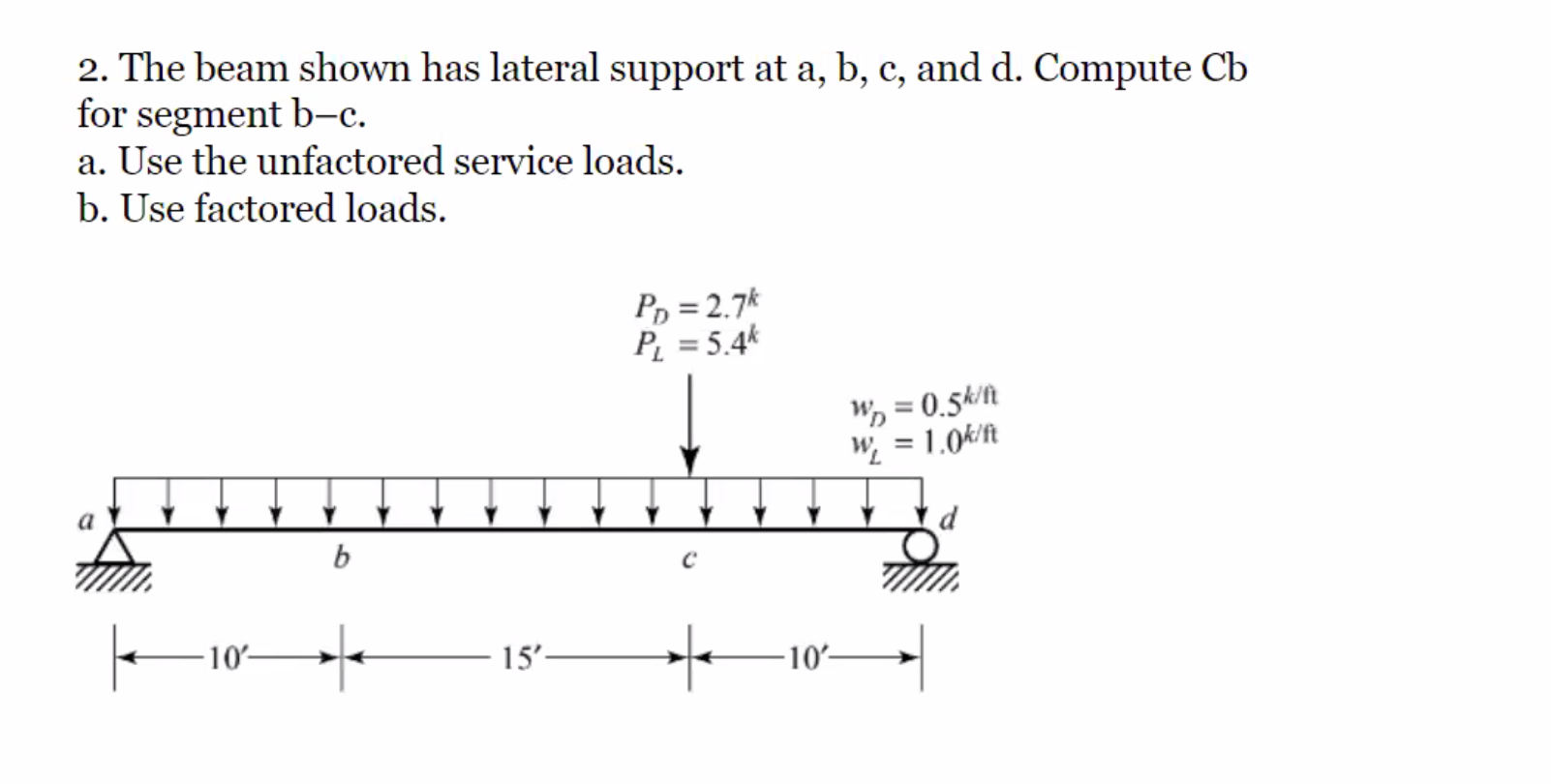 Solved 2. The beam shown has lateral support at a, b, c, and | Chegg.com
