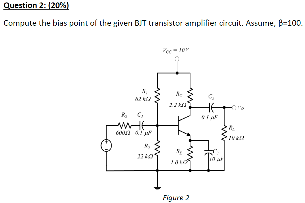 Solved Compute the bias point of the given BJT transistor | Chegg.com