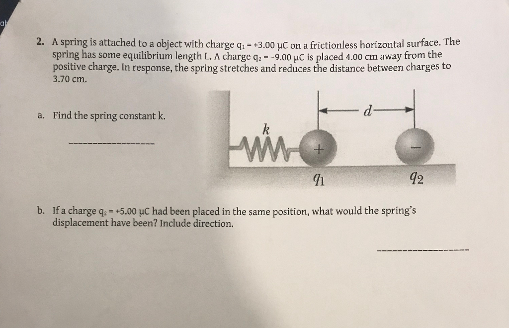Solved 2. A spring is attached to a object with charge q | Chegg.com