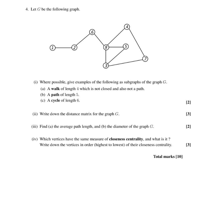 4. Let G be the following graph. (i) Where possible, | Chegg.com